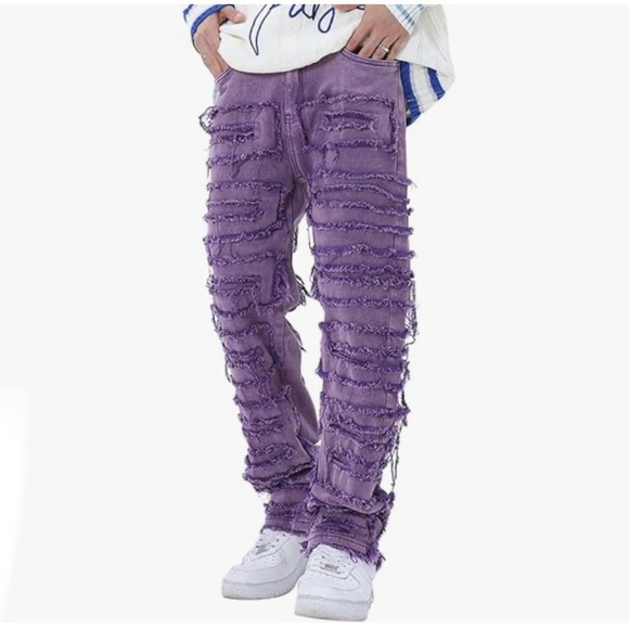 Unleashed Streetwear | Jeans | Purple Stacked Jeans Men Skinny Ripped ...